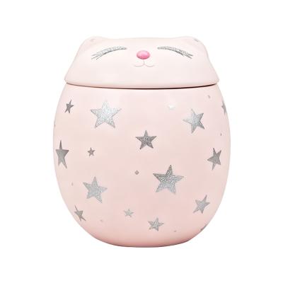 China Cute Cat Design Ceramic Pet Cremation Urn Pink Color Star Pattern Porcelain Urn for sale