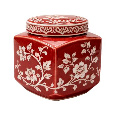 China Customized Floral Pattern Ceramic Pet Urns , Pet Memorial Urn Box Multiple Colors for sale