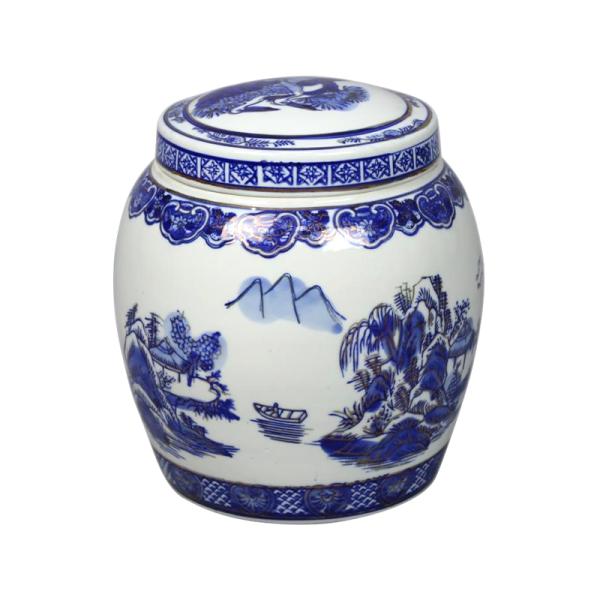 Quality Chinese Style Blue White Porcelain Funeral Urn Adult Memorial Urn Hand Painted for sale