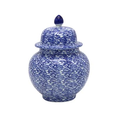 China Blue And White Ceramic Ginger Jar With Lid Decorative Porcelain Storage Jar 31cm Tall for sale