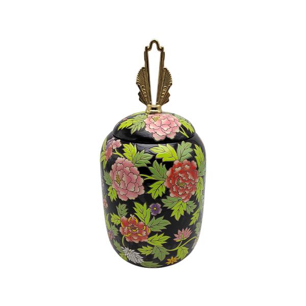 Quality Custom Design Vintage Style Ceramic Storage Jar Floral Pattern With Gold Lid for sale