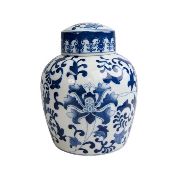 Quality Blue White Ceramic Jars for Adult Memorial Ashes Floral Artwork OEM ODM for sale