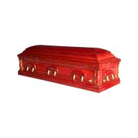 Quality Europe Style Wooden Burial Casket Wine Red Finish Funeral Coffin For Adults for sale