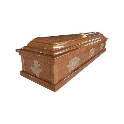 China Traditional Solid Wood Casket Custom Shape Elegant Design Burial Coffin for sale