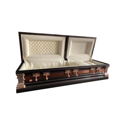 China Smooth Surface Gold Tone Wood Burial Coffin Distinguished Appearance Customization for sale