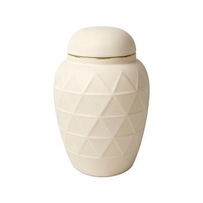 China Ceramic Funeral Urns Ivory Geometric Texture OEM Wholesale for sale