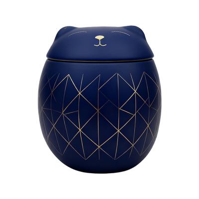 China Ceramic Pet Urns Navy Cat Shape Gold Lines OEM Wholesale for sale