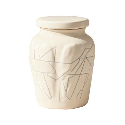 China Ceramic Pet Urns Custom Line Pattern Artwork OEM/ODM for sale