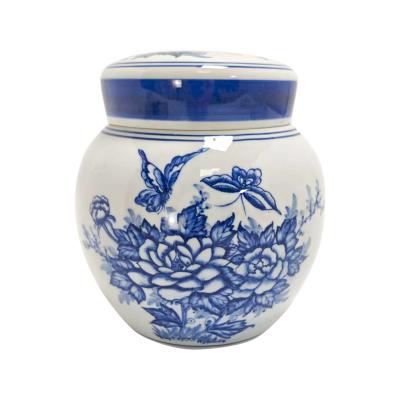 China Ceramic Pet Urns Blue White Floral Butterfly OEM Wholesale for sale