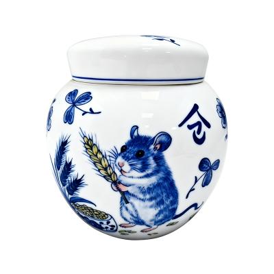 China Ceramic Pet Urns with Cute Blue Mouse Design for Pets for sale