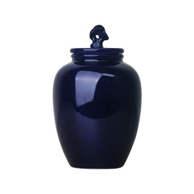 China Ceramic Jars Navy Blue Glossy Tea Storage Canister for sale