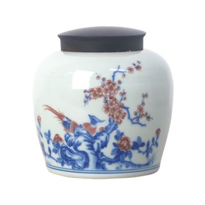 China Blue Red Floral Tea Canister Ceramic Jars Wholesale for sale