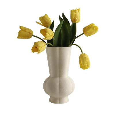 China Sculptural Ceramic Vase in Soft Cream Finish for sale