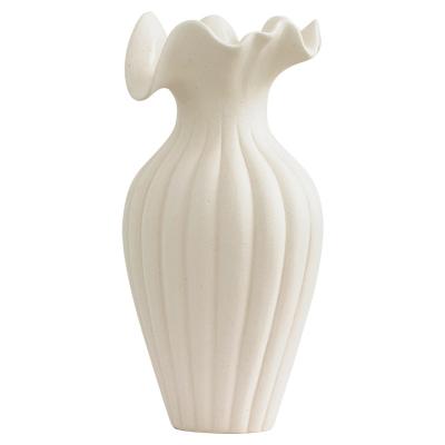 China Ruffled Rim Ceramic Vase for Modern Home Decor for sale