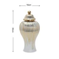 China Decorative Ceramic Ginger Jar with Gold Lines for sale