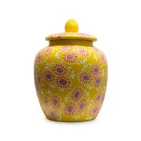 China Yellow Ceramic Ashes Urn with Decorative Flower Artwork for sale