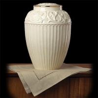 China Ivory Ceramic Cremation Urn with Embossed Design for sale