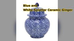 Blue and White Splatter Ceramic Ginger Jar with Airtight Lid