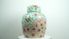 Decorative Ceramic Funeral Urn with Butterfly Design
