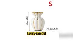 Sculptural White Vase with Gold Line Design