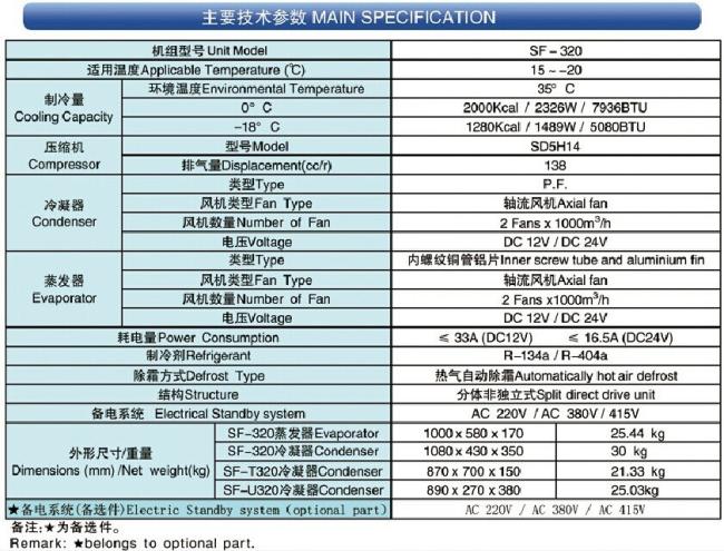 Truck Refrigeration Unit (SF-320) /Freezer/Truck Refrigerator