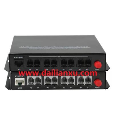 China 8ch FXO/FXS Telephone fiber converter 8ports Telephone PCM fiber optical transmitter and receiver with one 10/100M for sale