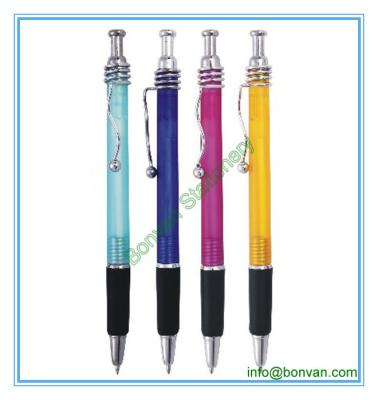 China plastic branded pen with rubber grip and spring clip for sale
