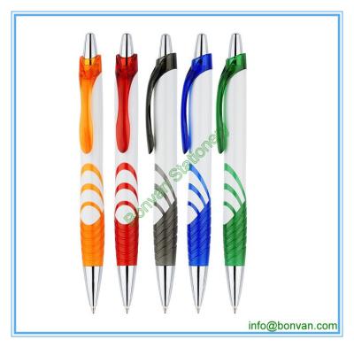 China plastic click ball point pen, two color injected barrel for sale