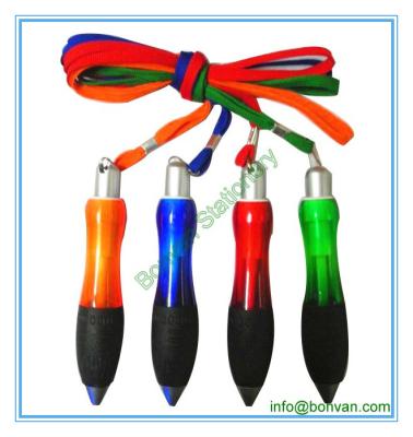 China lanyard plastic pen,lanyard promotional gift ball pen for sale