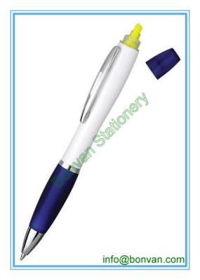 China plastic highlighter ball pen, advertising highlighter and ball pen for sale