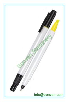 China two use plastic highlighter pen,highlighter+ballpoint pen for sale