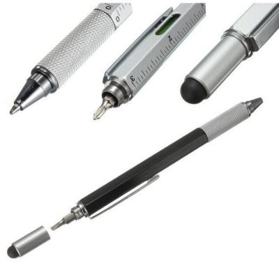 China multi function Spirit Level scale ruler tool gift metal ball pen with touch tip,six in one pen for sale