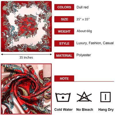 Cina Bandanas serici dei capelli di Boho di sensibilità della sciarpa del raso della testa quadrato di seta a 35 pollici delle sciarpe del grande in vendita