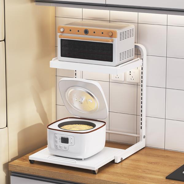 Quality NEW Adjustable with Wheels Multifunctional Wire Mesh Shelf Expandable Microwave Oven Stand Expandable Storage Rack for Kitchen for sale