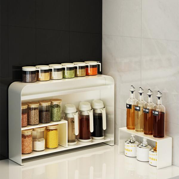 Quality Kitchen Metal 2 Tier Cabinet Doors Spices Rack Organizer Dust-proof Shelves Cup Box Tableware Holder with Side Pull Door Storage for sale