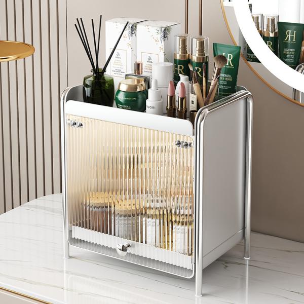Quality Bedroom Desktop With Cabinet Doors Makeup Display Cabinet Organize Shelf 2 Tier Spice Storage Rack Metal Dust Proof Cup Holder for sale