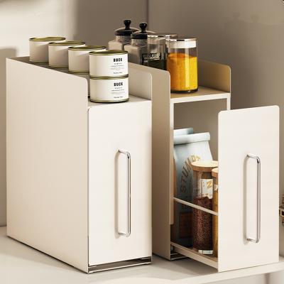 China Korean Style Kitchen Drawer Storage Pull Out Stove Top Shelf Revolving Spice Rack Organizer Black for Dustproof Cabinet Door for sale