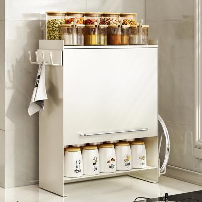China 4 Layer Iron Standing Type Living Room Ceramic Mug with Side Pull Door Storage Cabinet Kitchen Seasoning Jar Bottle Organize Box for sale