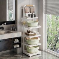 Quality 4 Tier Metal Tower Rack Bathroom Storage Shelves with Mirror Standing Adjustable for sale