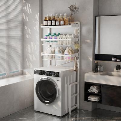 China New 3tier Vertical Over the Washing Machine Storage Basket Rack Adjustable Metal Bathroom Shelf Household Space Saving Organizer for sale