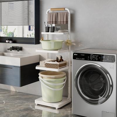 China 4 Tier Metal Tower Rack Bathroom Storage Shelves with Mirror Standing Adjustable Caddy Home Toilet Storing Soaps Towel Organizer for sale