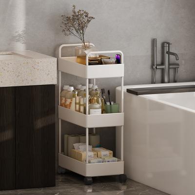 China 3-tier Plastic Rolling Organizer Standing Type Multipurpose Home Utility Cart for Kitchen Corner Shelving Bathroom Storage Easy for sale