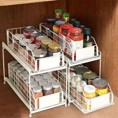 China Under Sink Storage Shelf 2 Tier Bathroom Organizer Multi-Purpose Desktop Spice Rack Bottom Pull Out Drawer for Kitchen Cabinet for sale