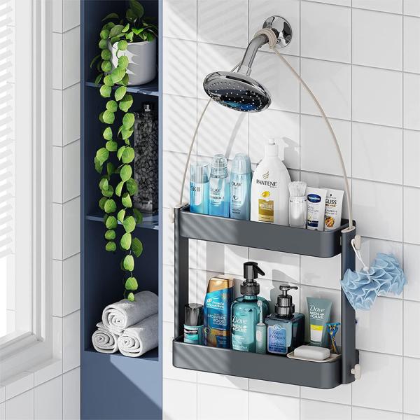 Quality Bathroom No Drilling Shelf Adjustable Height Wall Mounted Storage Rack Household Toilet Shower Caddy Head Hanger Organization for sale