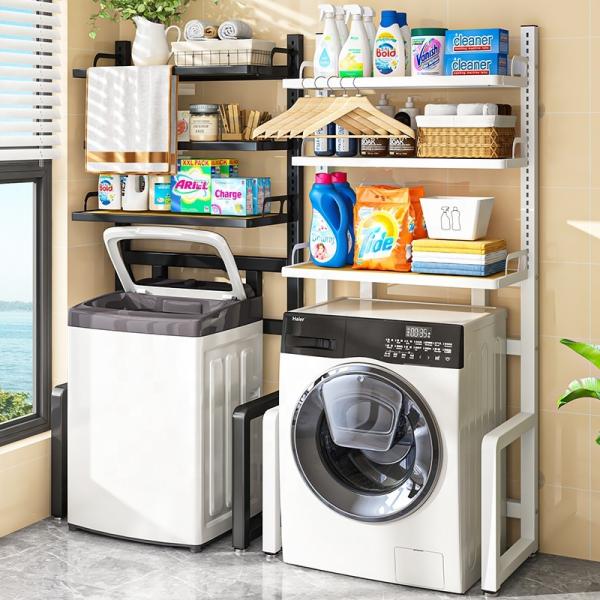 Quality Stainless Steel Metal Adjustableover Toilet Organizer Storage Dryer Stand Wooden Towel Rack Shelf Washing Machine for Bathroom for sale
