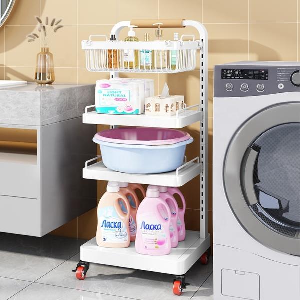 Quality 5 Layer Floor Type Standing Metal Mobile Basin and Bucket Cart with Wheels Towel Bathroom Organizer Storage Corner Shelf Rack for sale