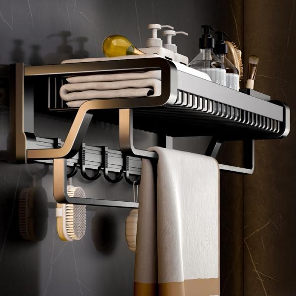 Quality 3tier Multi Corner Shower Caddy Metal Wall Mount Hanging Bathroom Shelves Storage Shelf Folding Towel Organizer Drying Rack Set for sale