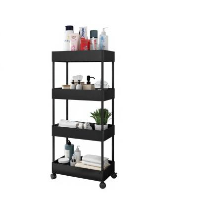 China ABS Plastic Factory Direct Four-story Floor-mounted Movable Holders Corner Organizer Bathroom Storage Racks Stroller with Wheels for sale