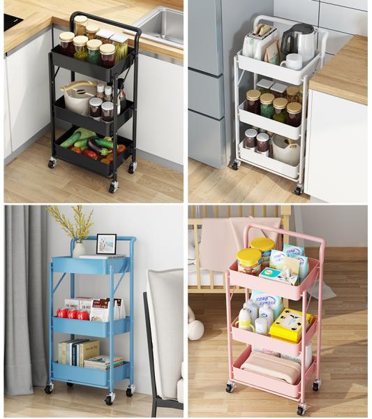 Quality Foldable Trolley Rack Floor Multi-Layer Kitchen Bathroom Bedroom Removable for sale