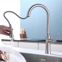China Wave Sensor Deck Mounted Kitchen Faucet 18/10 Stainless Steel High Arch Gooseneck Spout 2039-SS for sale